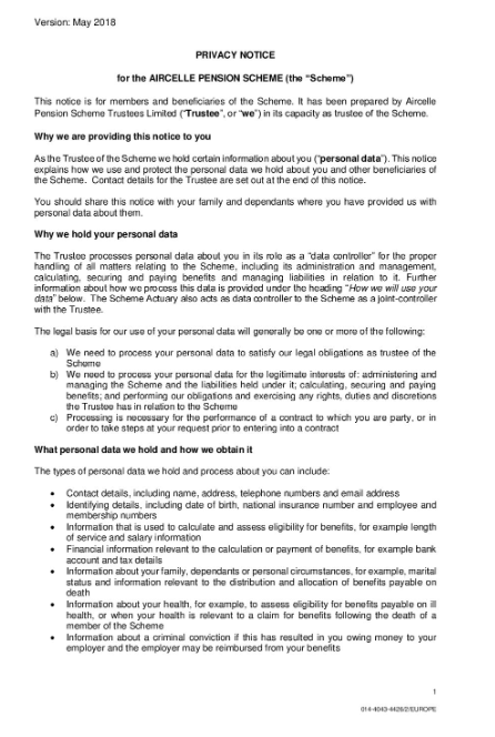 Scheme Documents - Aircelle Pension Scheme